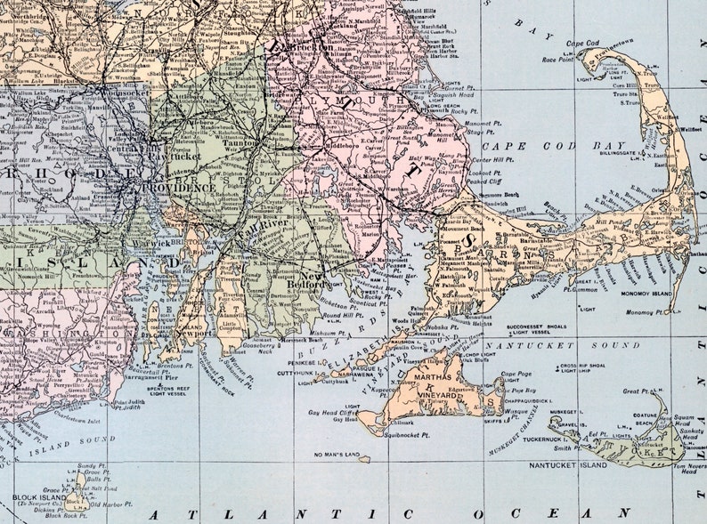 Large Antique Map of Southern. New England Massachusetts - Etsy