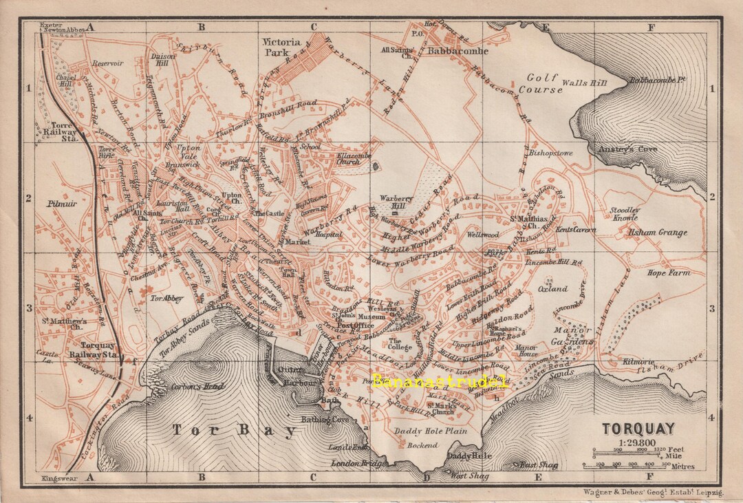 1906 Antique City Map of Torquay, UK - English Riviera - Torbay - Etsy