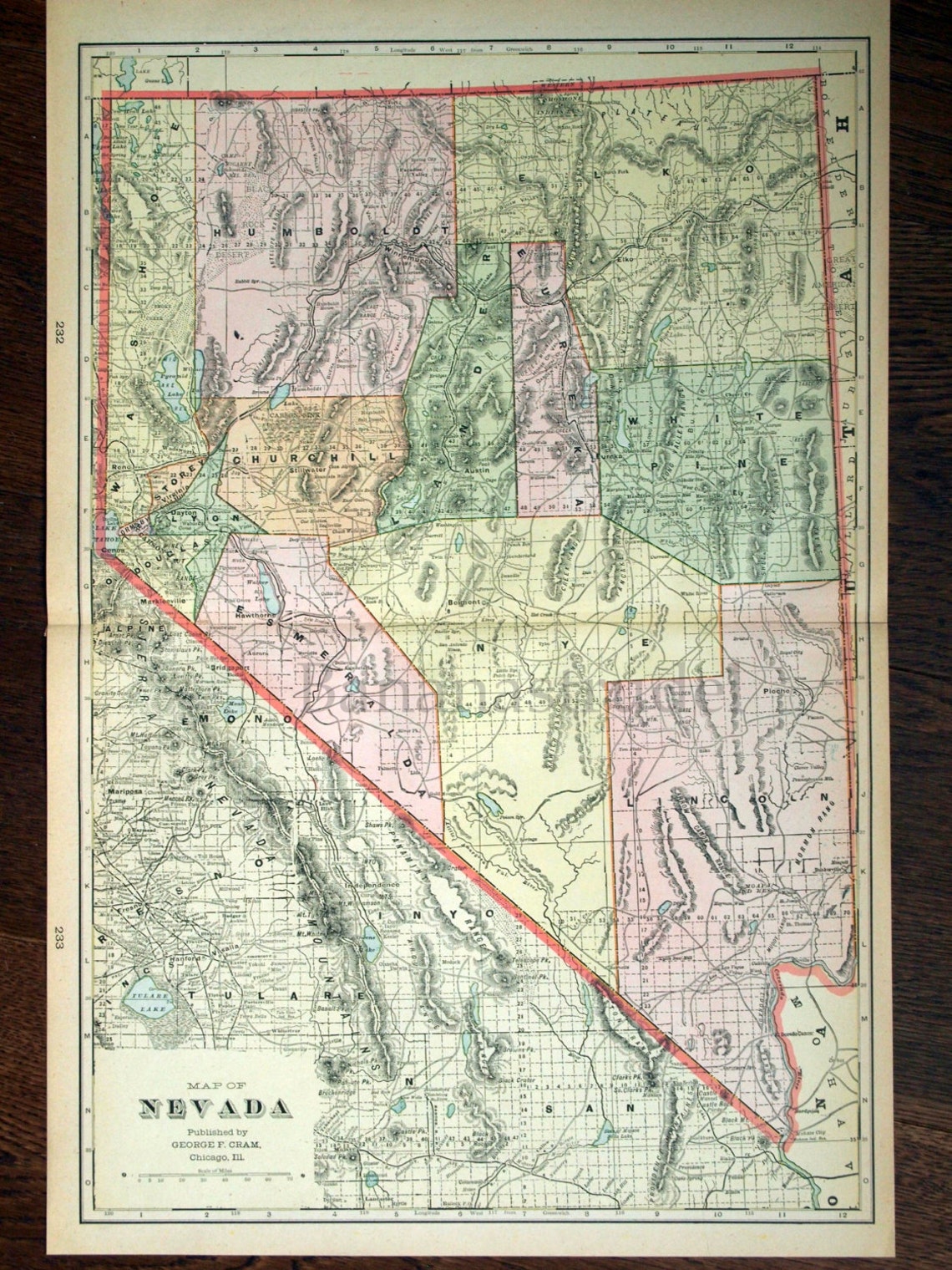 1901 Antique Map of Nevada - Antique Nevada Map - Nevada Antique Map ...