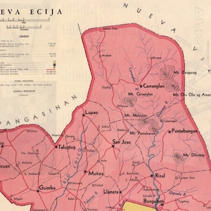 Nueva Ecija, Philippines - RARE Large Vintage 1959 Map - Cabanatuan ...