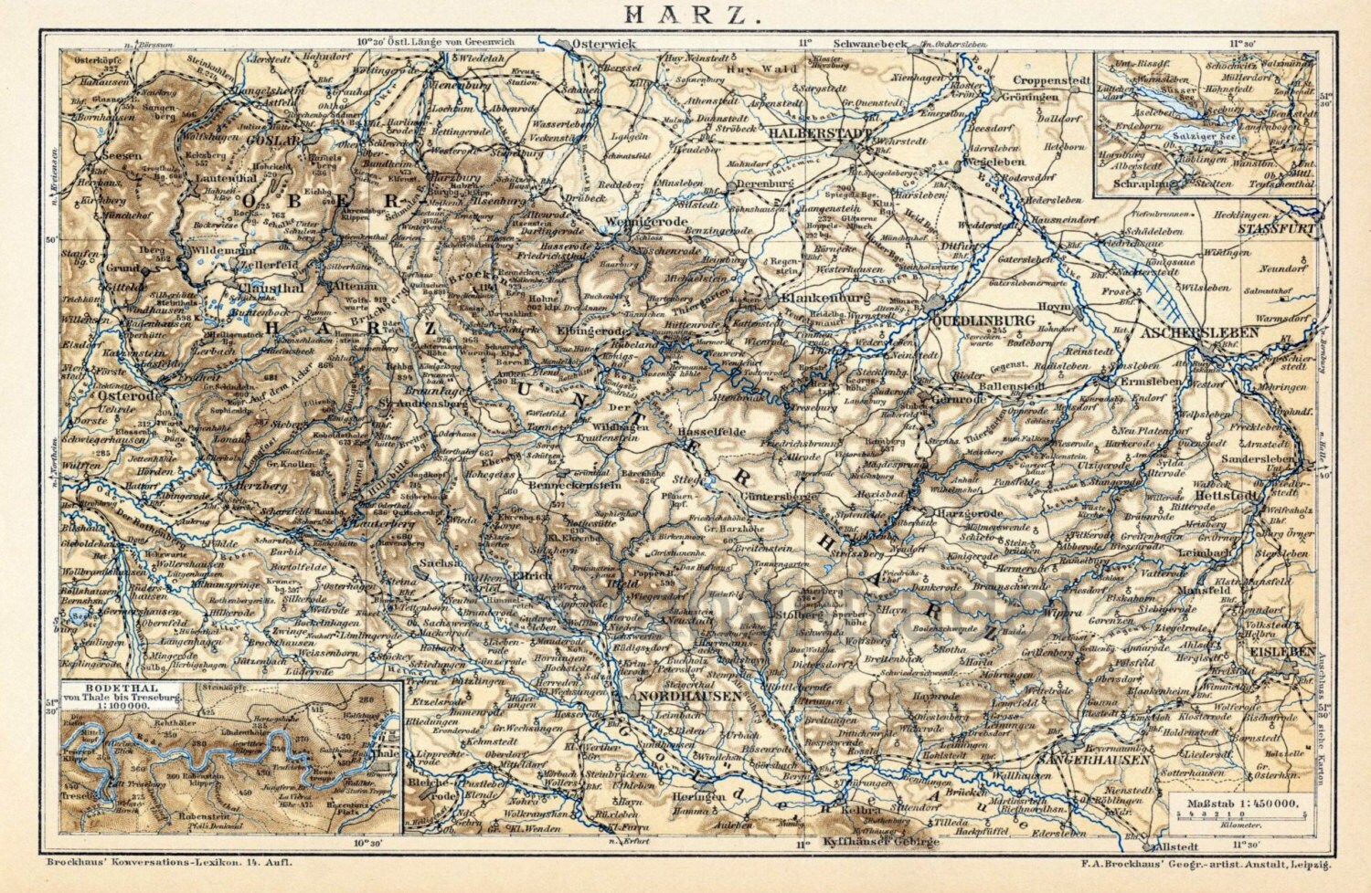 1895 Antique German Map of the Harz Mountain Range Germany - Etsy