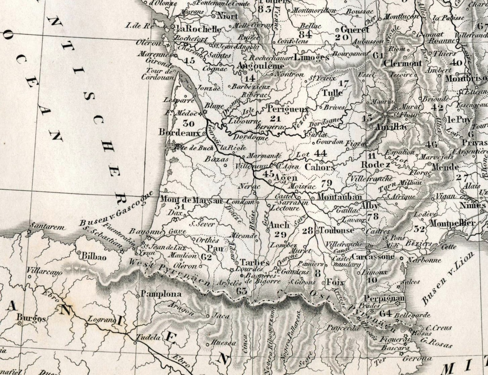 1860 German Vintage Map of France Black and White | Etsy