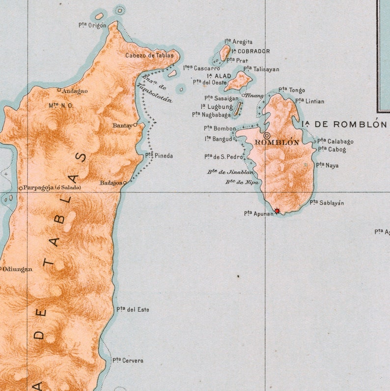 1900 Rare Antique Map of Romblon Philippines Sibuyan - Etsy