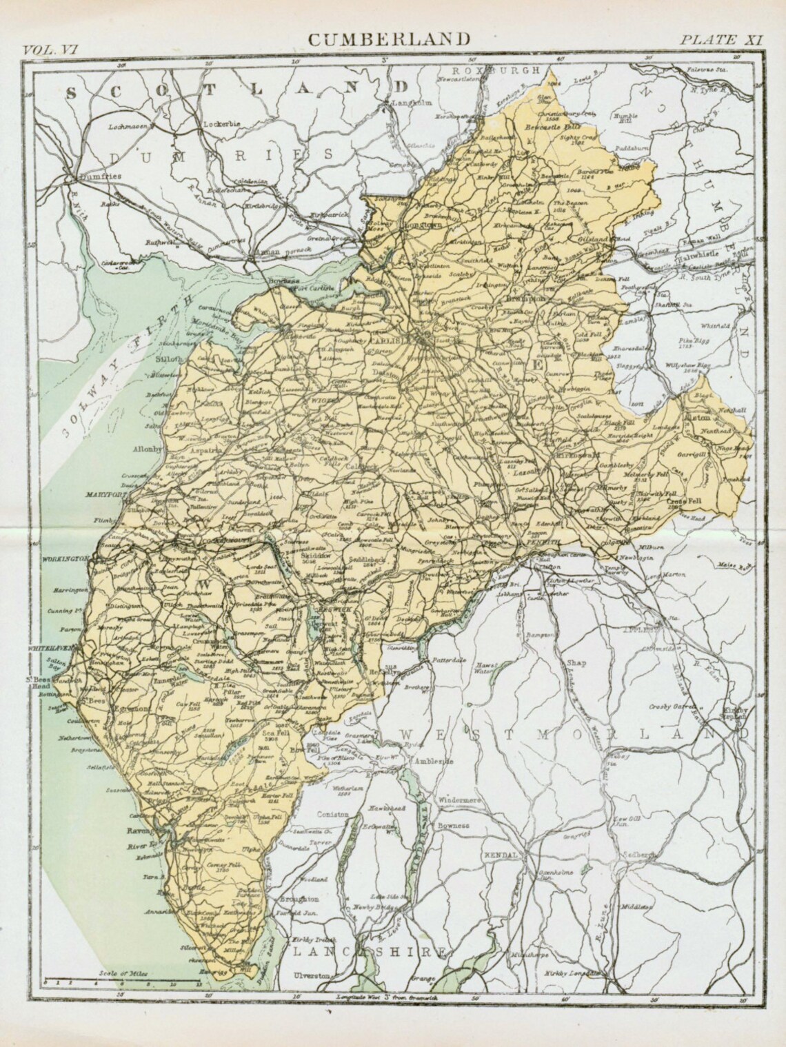 1877 Vintage Map of Cumberland the UK Antique Cumberland - Etsy