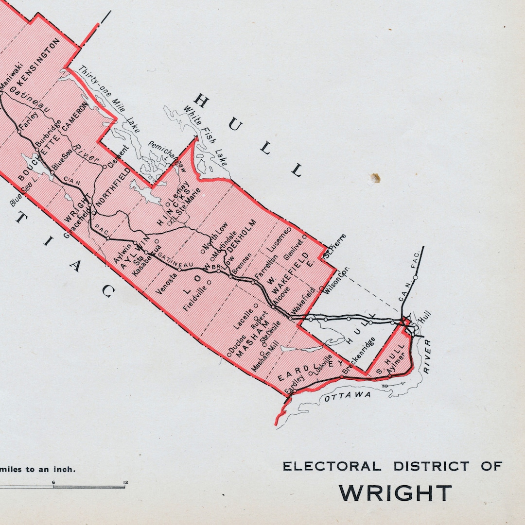 Antique Map of Wright, Quebec, Canada - 1915 Vintage Electoral Map - It ...