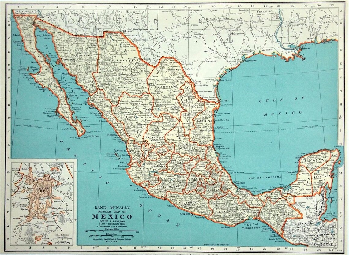 1937 Vintage Map of Mexico | Etsy