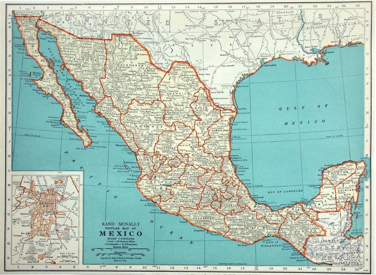 1937 Vintage Map of Mexico | Etsy