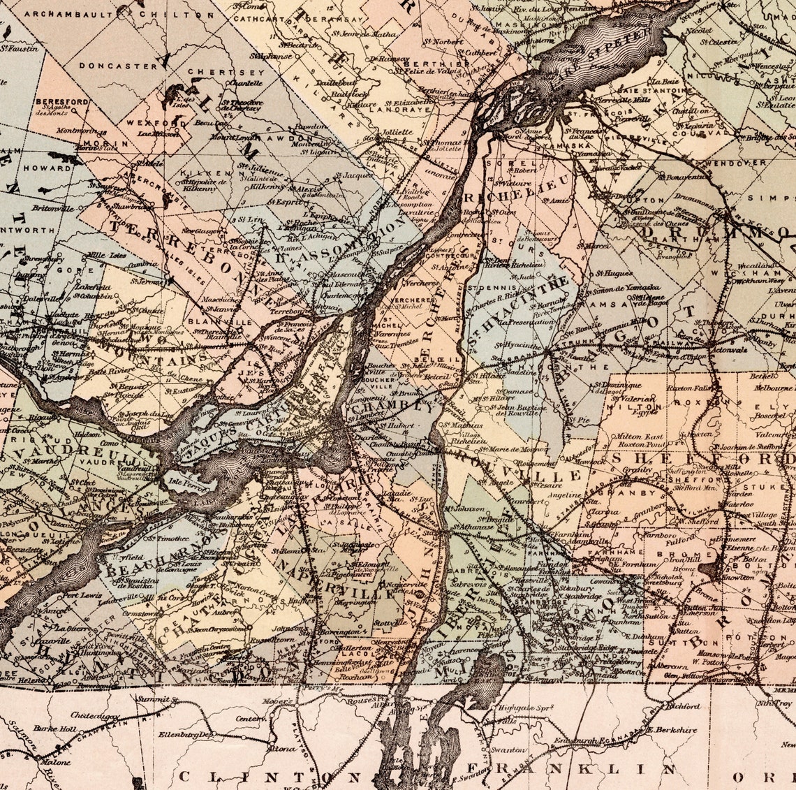Rare Antique Map of Quebec, Canada - Soulanges - Vaudreuil - Two ...