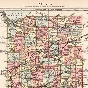 Antique Map of Indiana - Published 1881 - Etsy