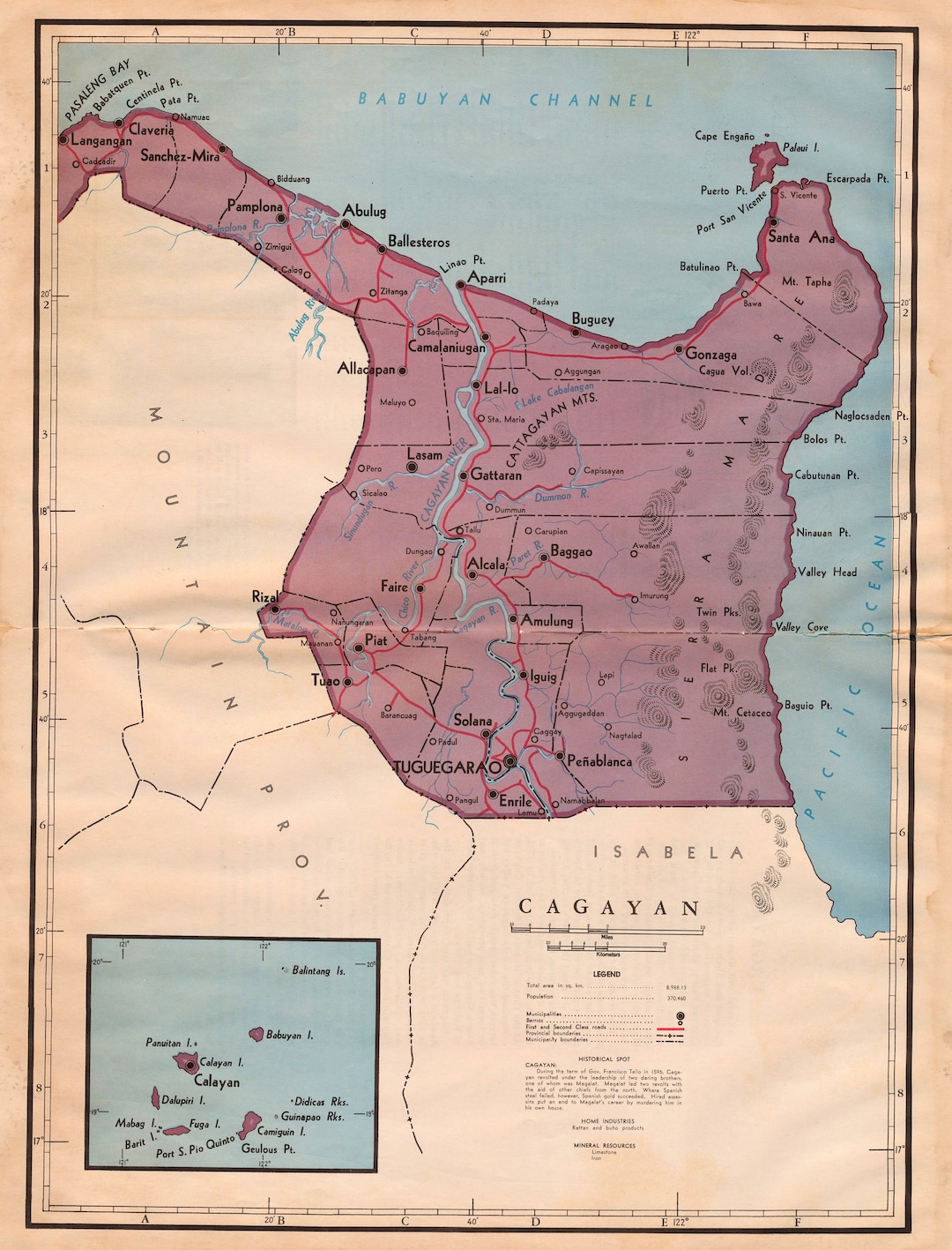 Cagayan, Philippines - RARE Large Vintage 1959 Map - Tuguegarao ...