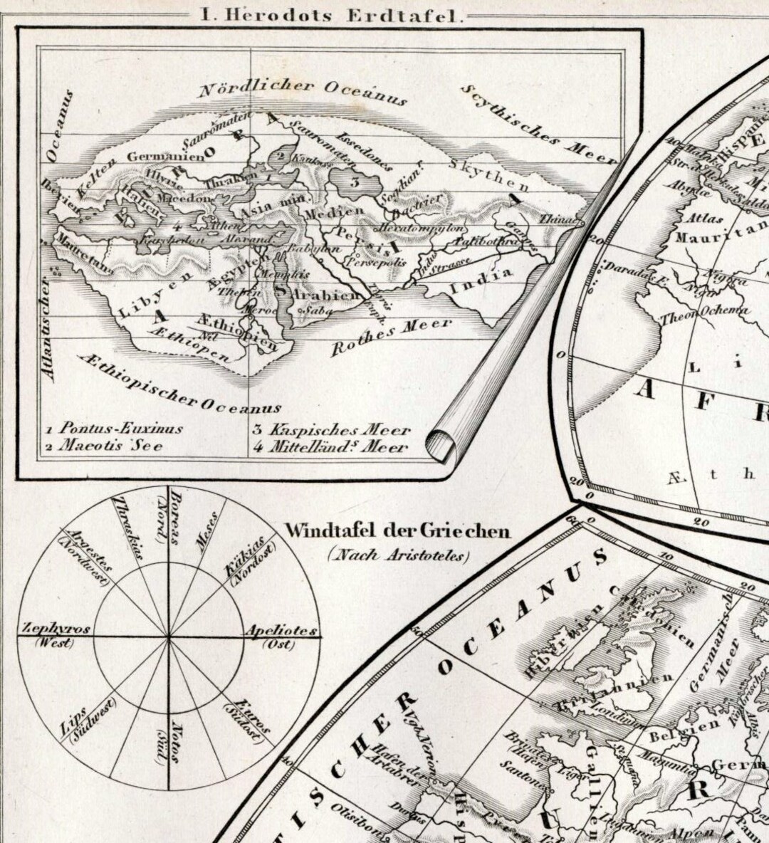 1851 Antique Print of Ancient World Maps - German Map - Engraving ...