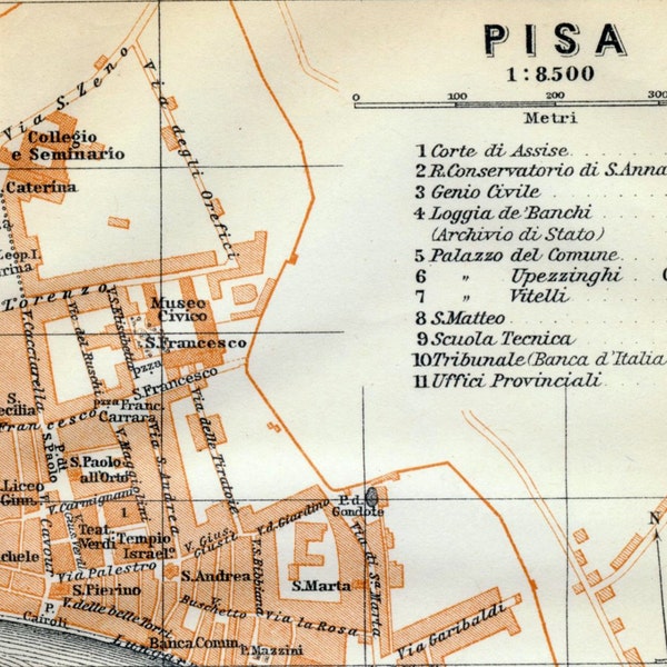 1913 Map of Pisa - Etsy
