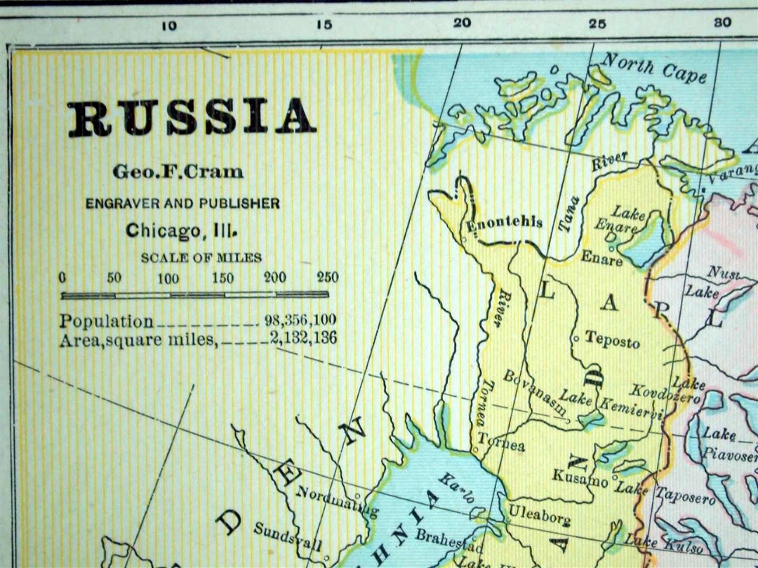 1888 Vintage Map of Russia Antique Russia Map - Etsy
