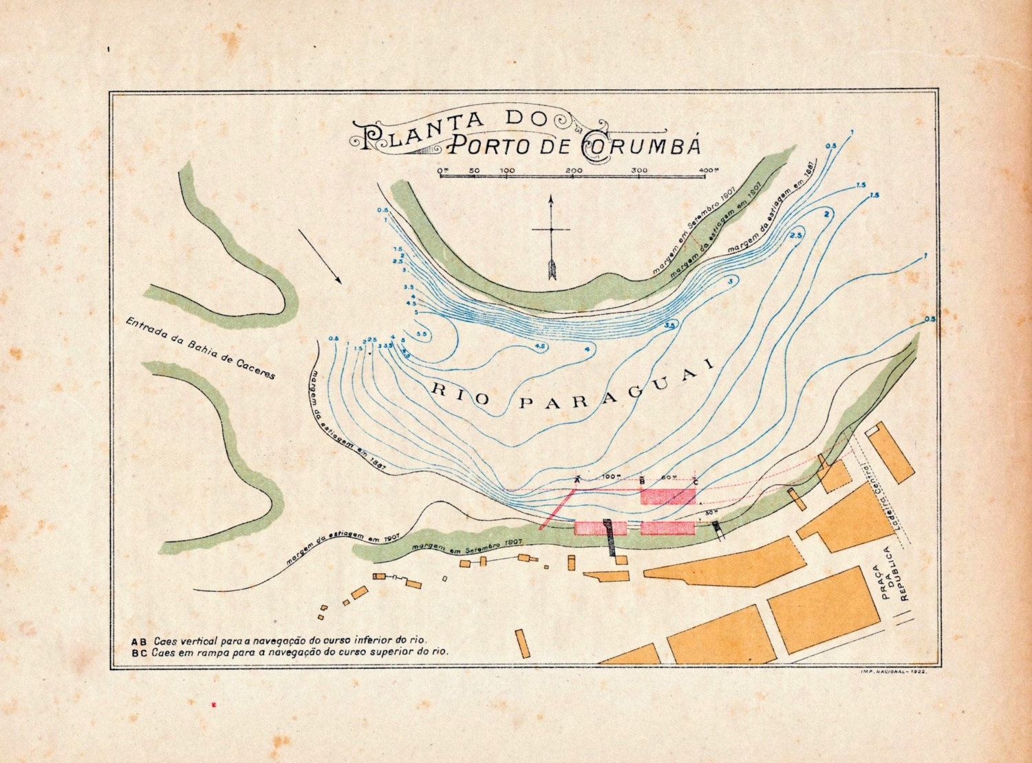 1922 Antique Map of the Port of Corumba, Brazil - Brazil Antique Map ...
