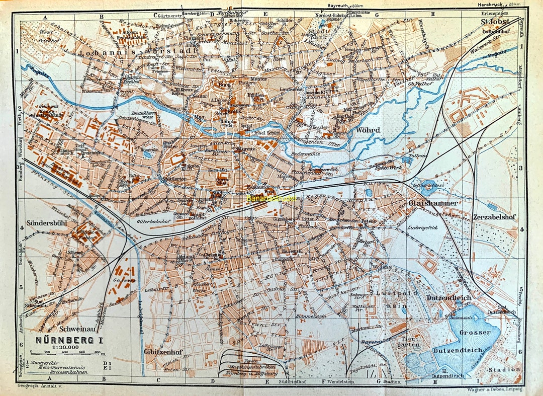 Antique Map of Nuremberg, Germany - 1929 City Map - Etsy