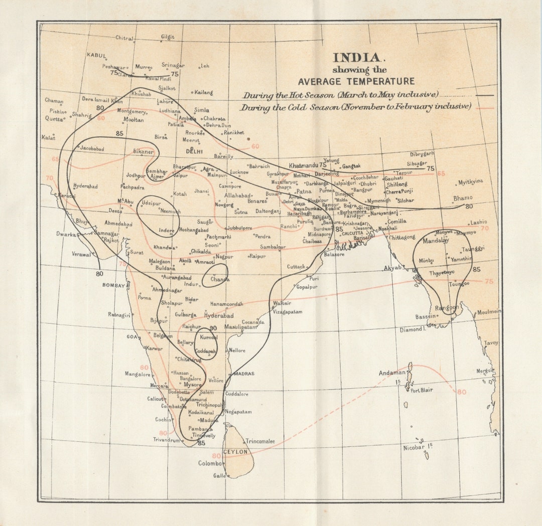 Vintage Map of India Average Temperature 1924 Map - Etsy