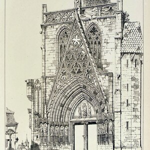 Large Antique Plate of Gothic Architectural Details of Erfurt Cathedral ...