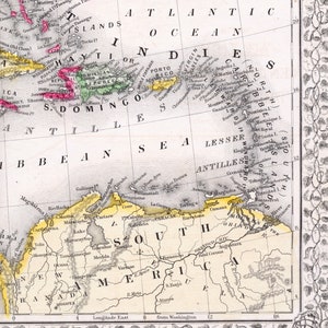 1867 Antique Mitchell Map of Mexico - Central America Map - West Indies ...