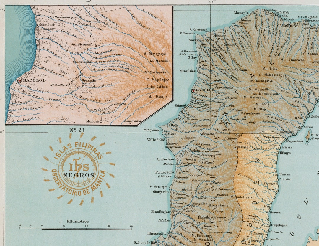 1900 Rare Antique Map Island of Negros, Philippines Occidental Oriental ...
