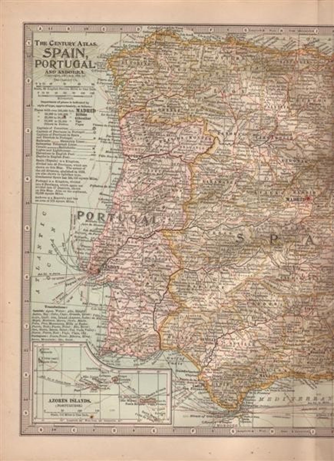 1911 Century Atlas Vintage Map of Spain, Portugal, and Andorra ...