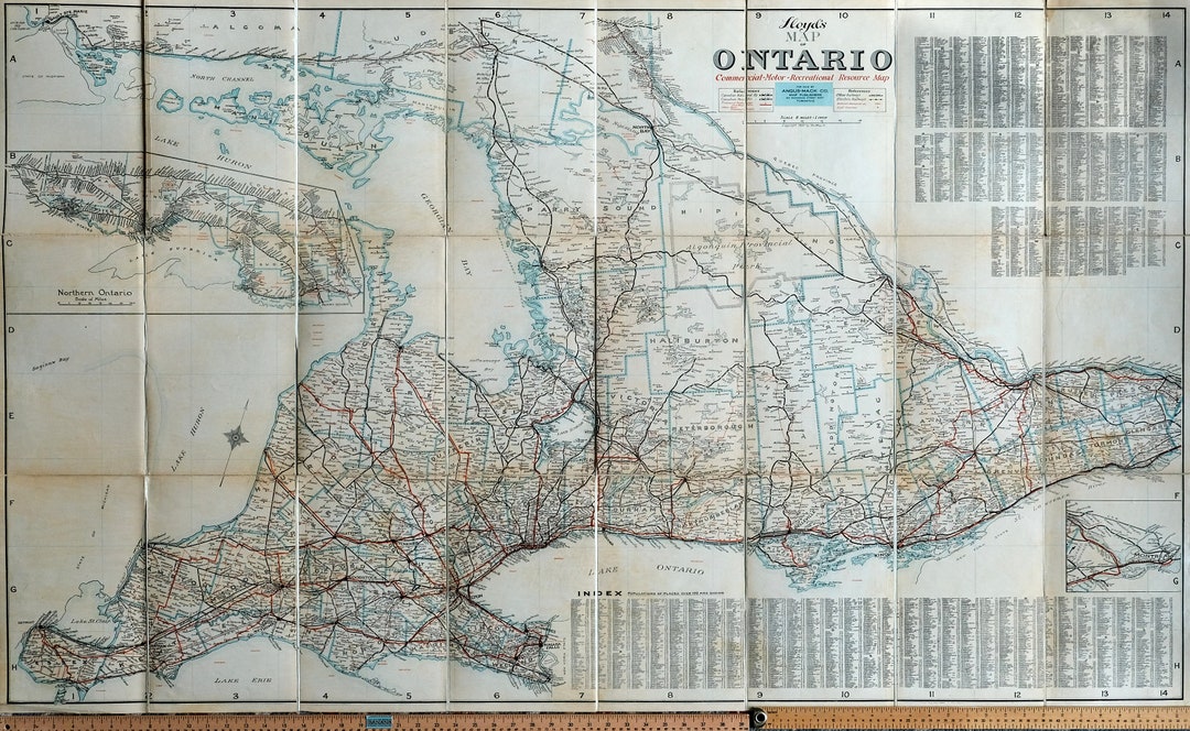 1927 Very Large Antique Wall Map of Ontario, Canada - Large Linen ...