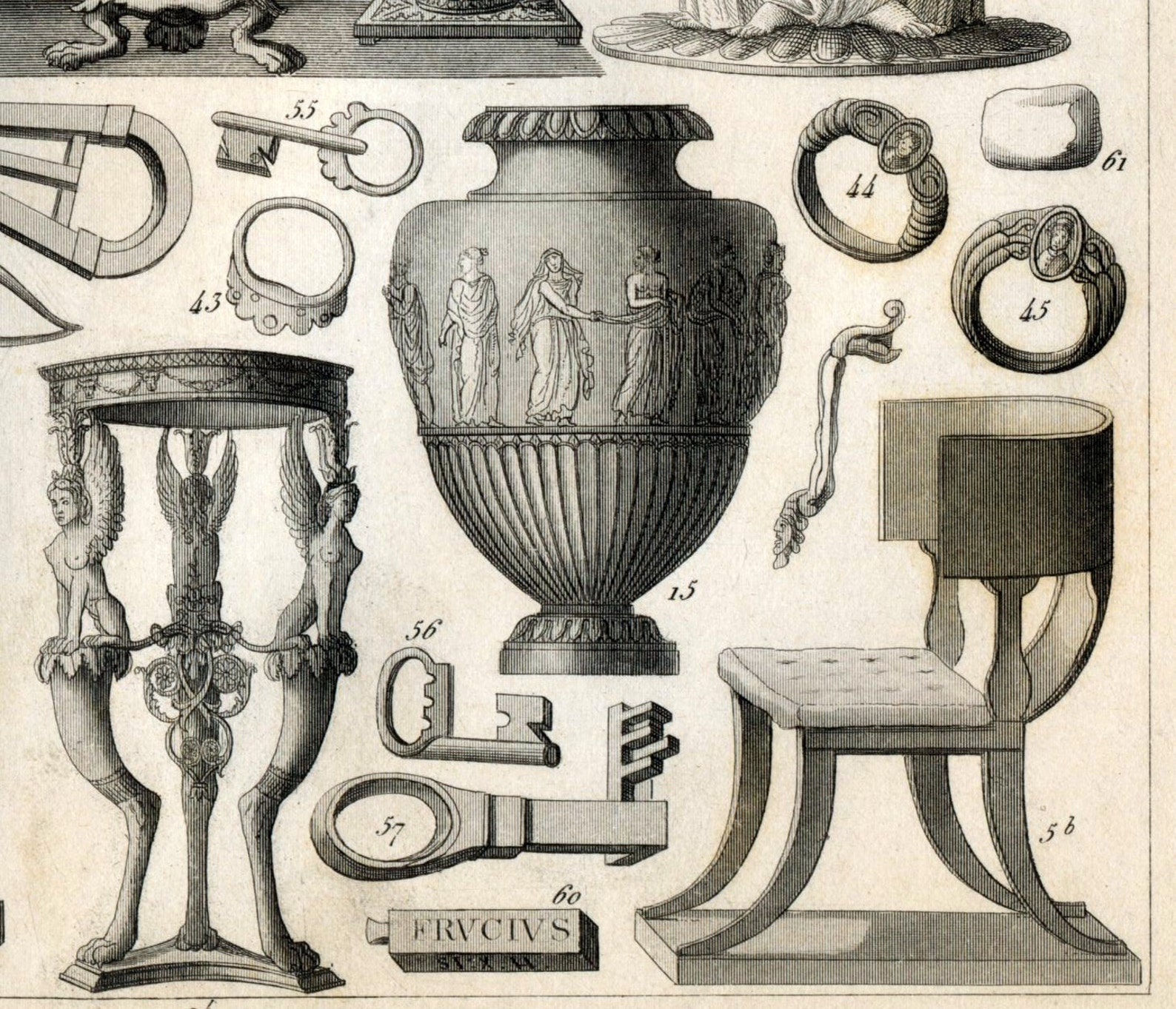 1860 Vintage Print / Antique Steel Engraving of Roman Tools and ...