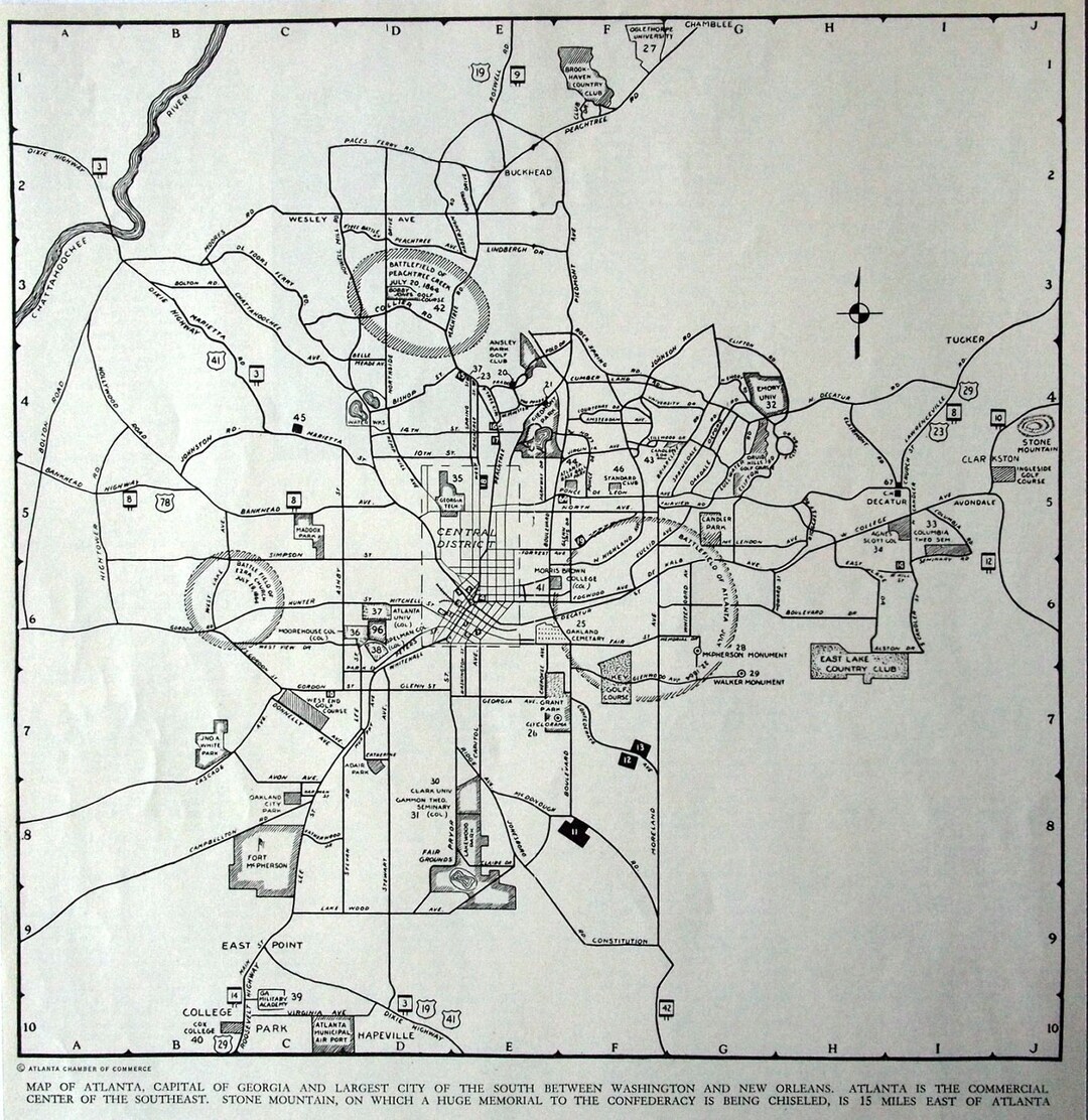 Vintage Map of Atlanta, Georgia. Published in 1937 - Vintage City Map ...