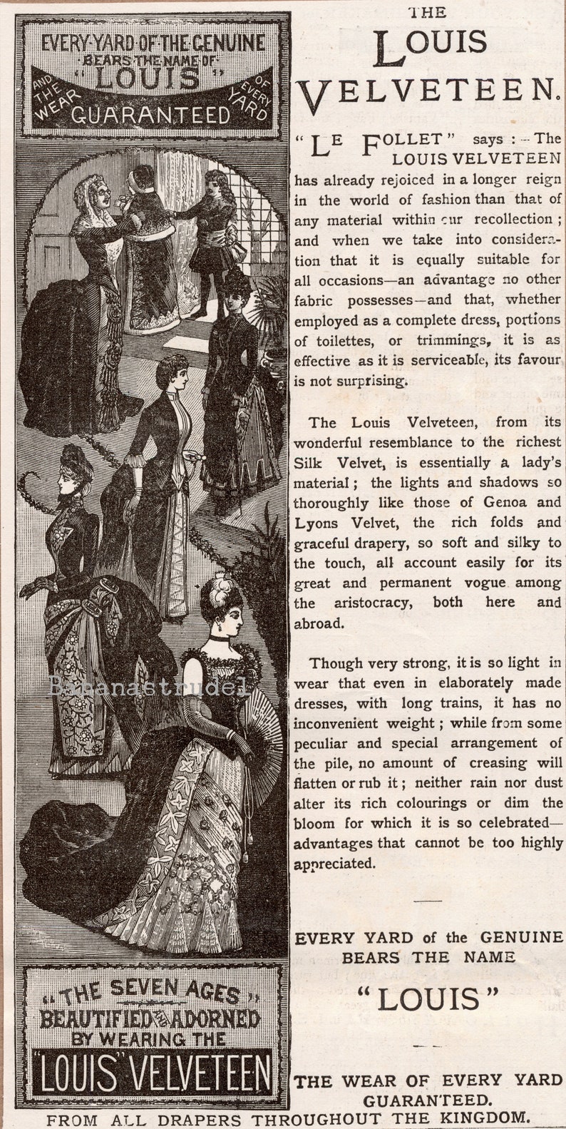 Antique Advertisement for the "louis" Velveteen - 1885 Fabrics Ad ...