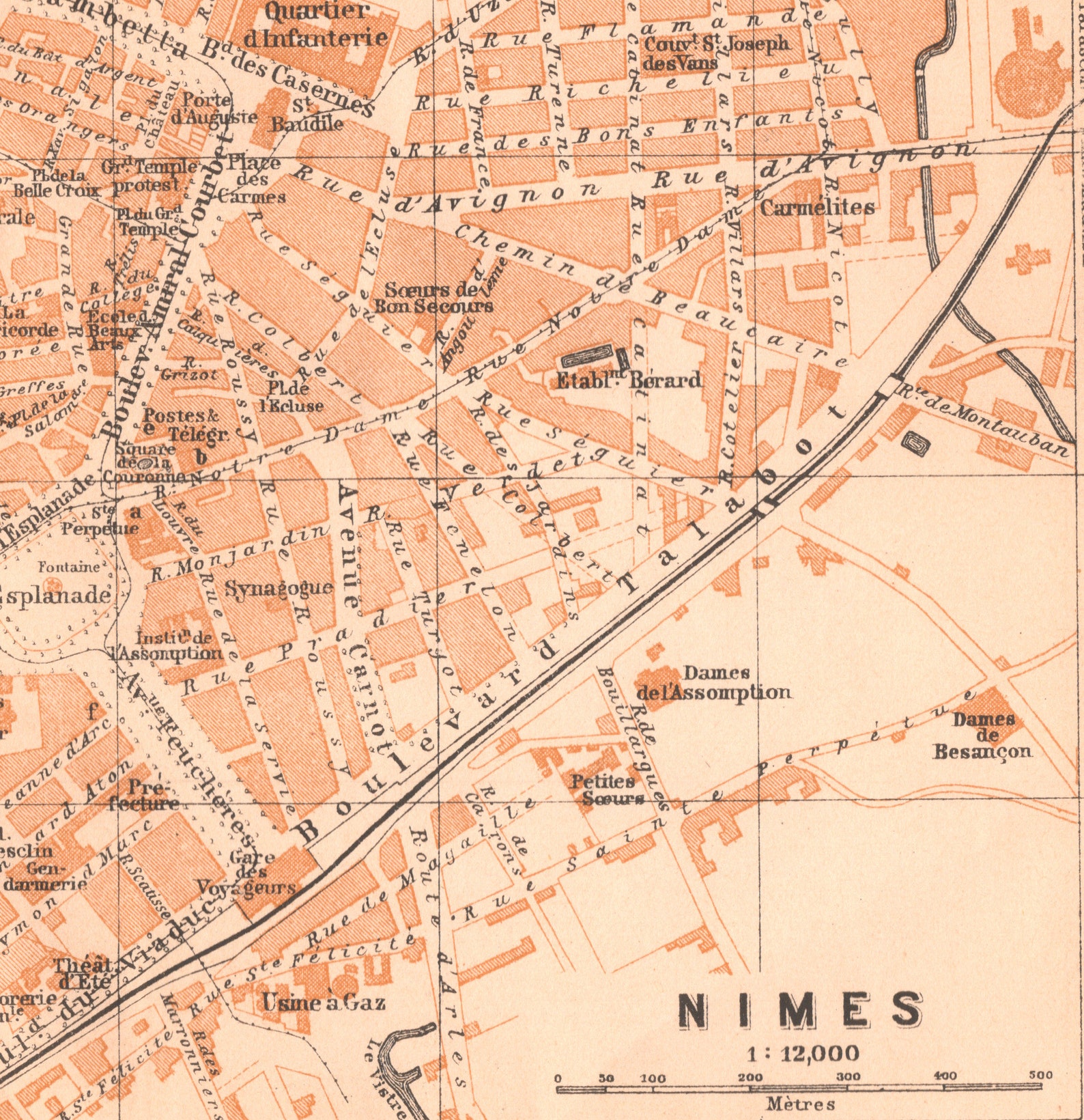 Antique Map of Nimes, France - 1907 Map - Etsy