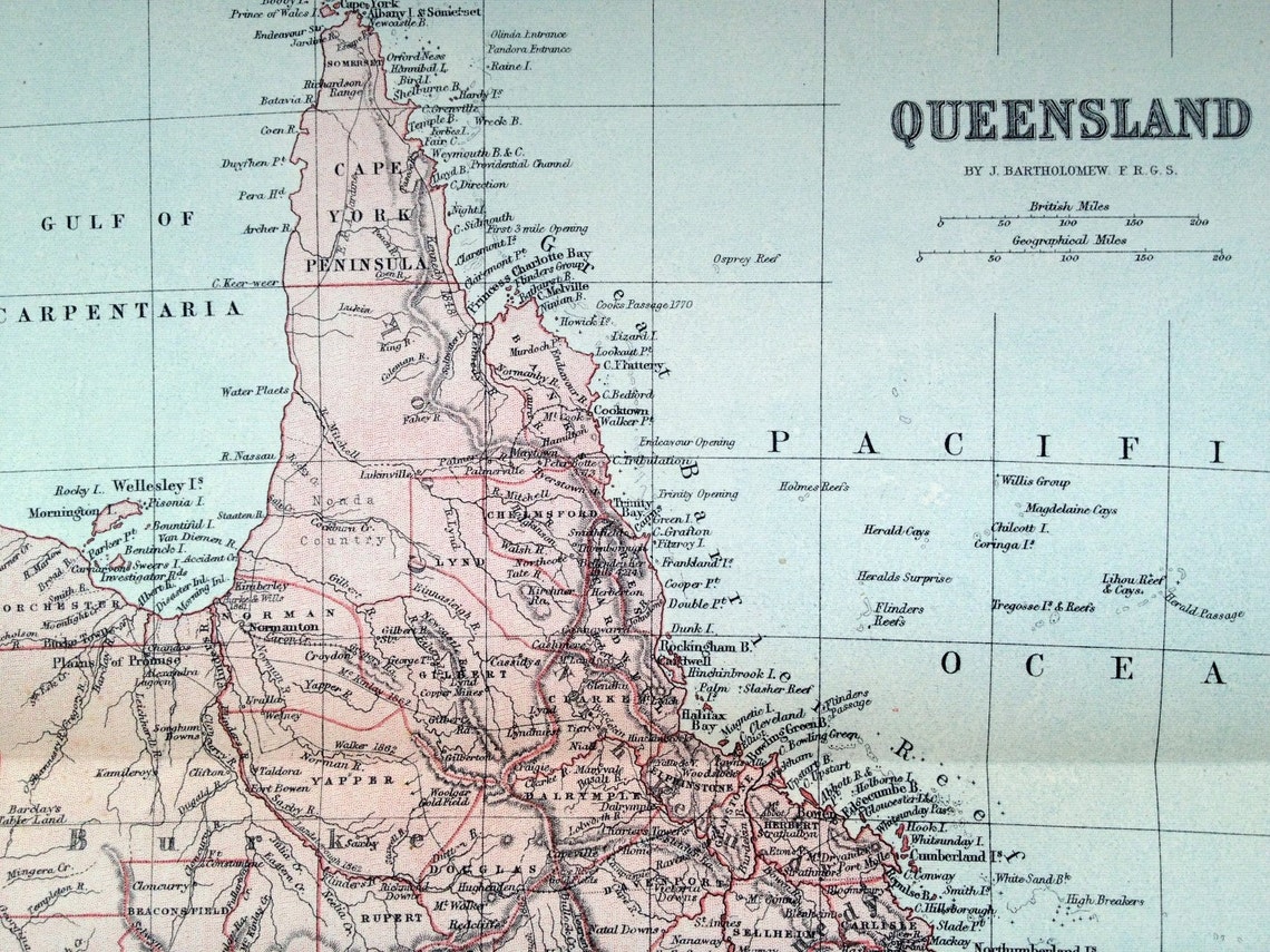 1901 Antique Map of Queensland, Australia - Etsy