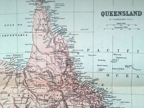 1901 Antique Map of Queensland Australia | Etsy