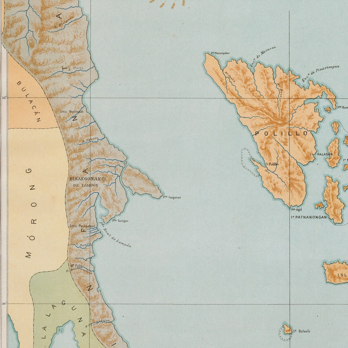 1900 Rare Antique Map of Infanta and Polillo Island Quezon | Etsy