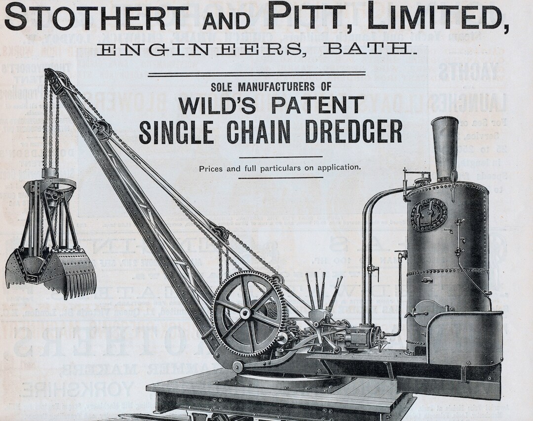 1885 Rare Antique Advertisement for Dredgers and Air Locomotive Engines ...