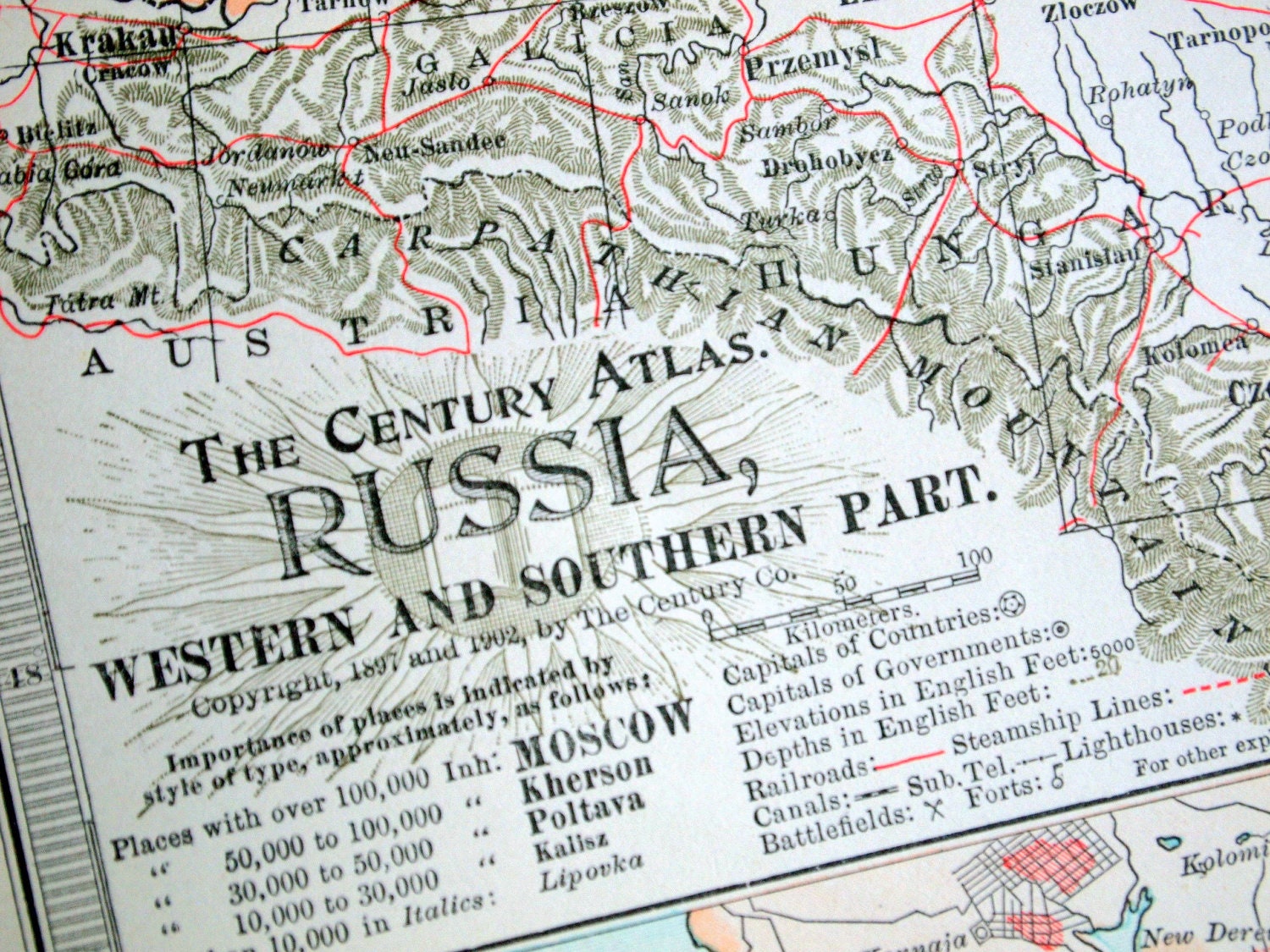 Antique Map of Russia, Western and Southern Part -1902 Century Atlas ...