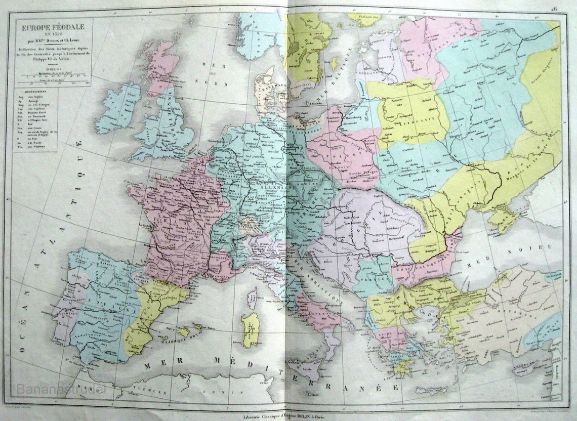 Antique Map of Feudal Europe in 1328 Published 1873 - Etsy