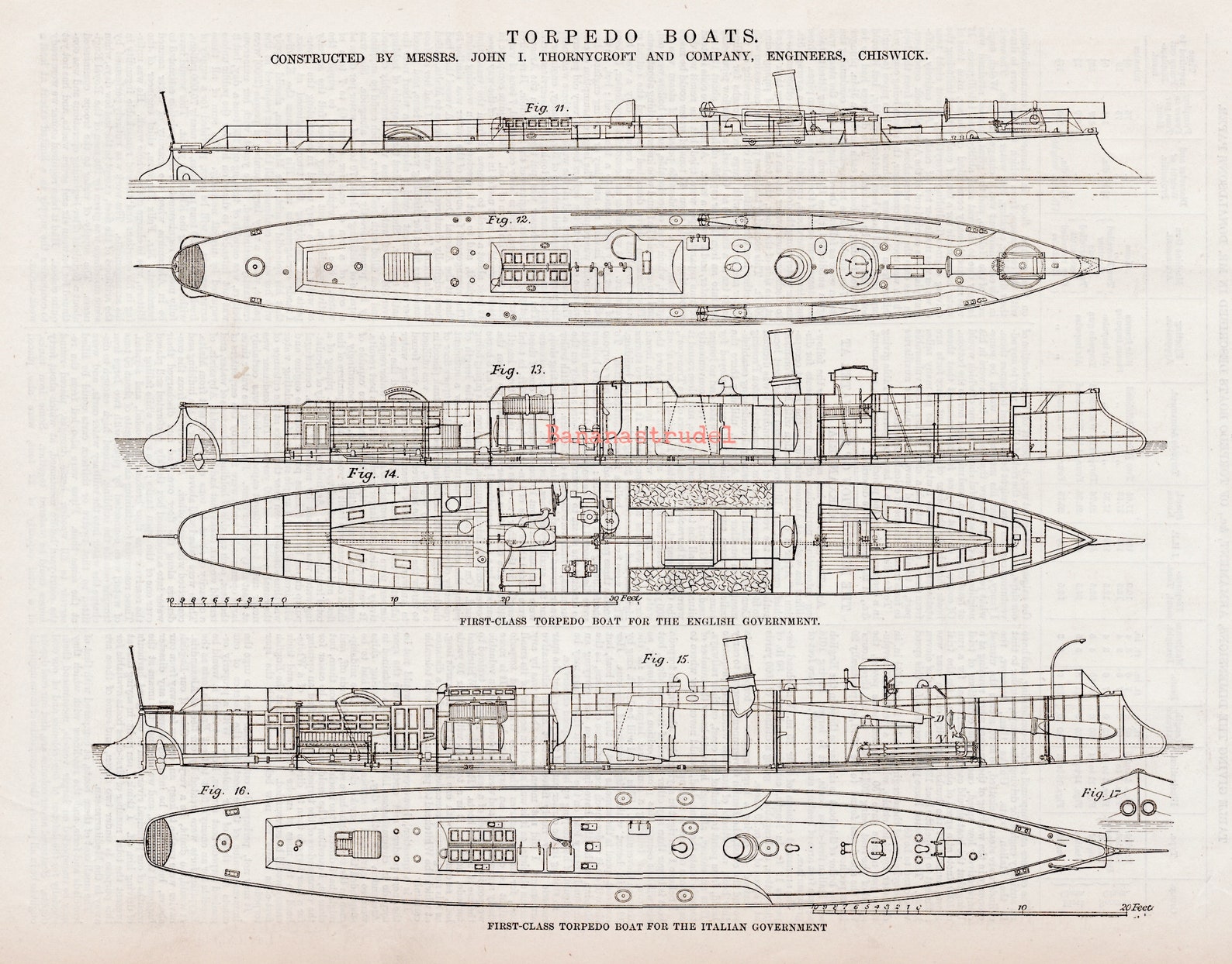 Antique Print of Torpedo Boats - Victorian Technical Illustration ...