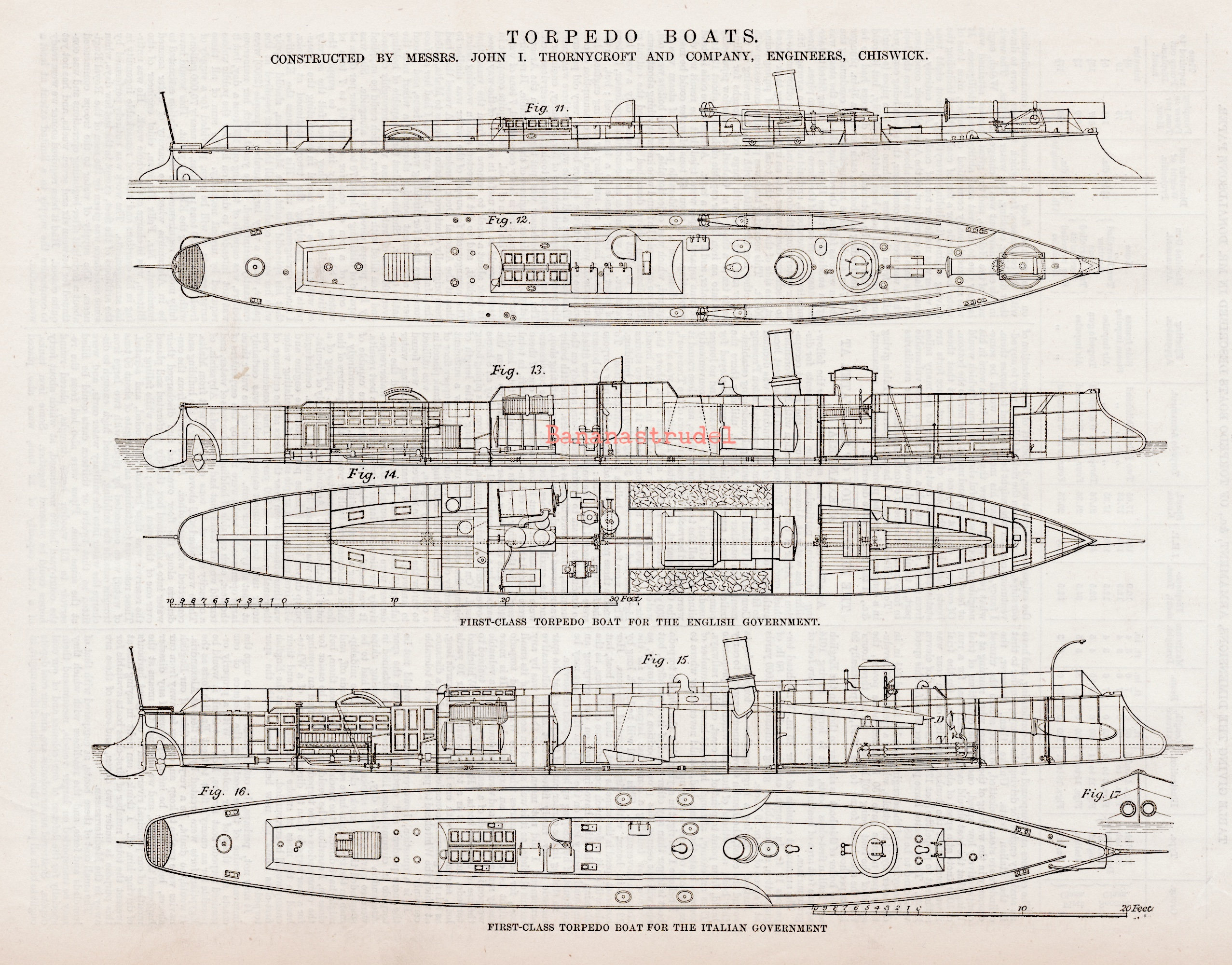 Antique Print of Torpedo Boats - Victorian Technical Illustration ...
