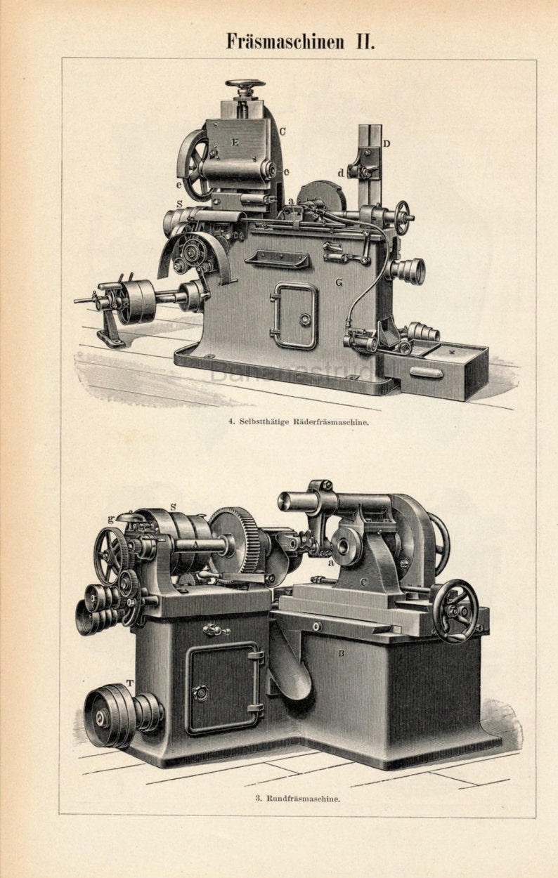 1895 German Antique Engraving of Milling Machines - Etsy