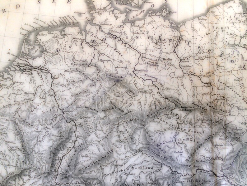 1851 Vintage Map of Central Europe Rivers and Mountains | Etsy