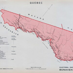 Antique Map of Bonaventure, Quebec, Canada - 1915 Vintage Electoral Map ...