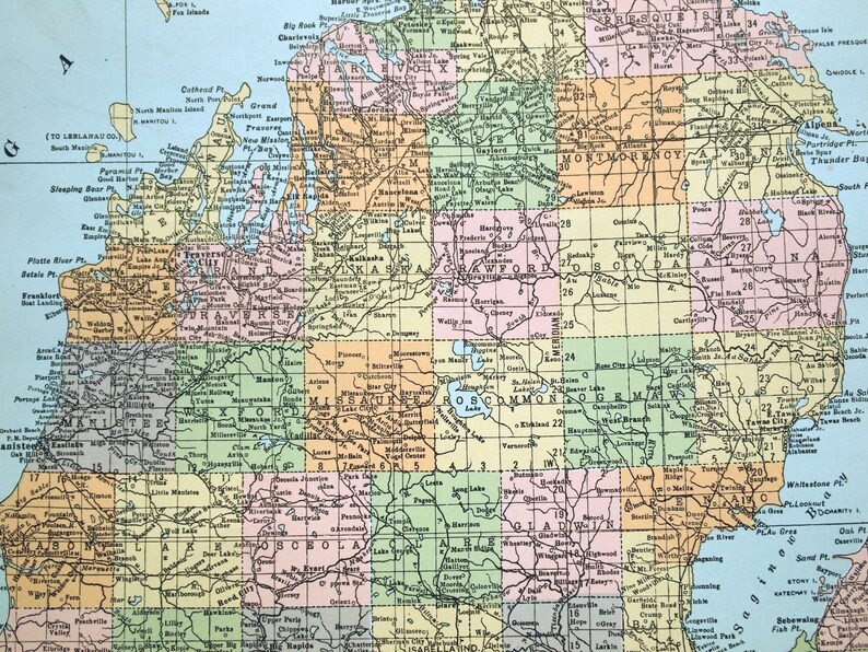 1919 Antique Map of Michigan Southern Part Michigan - Etsy
