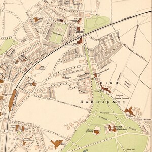 Antique Map of Harrogate, North Yorkshire, UK - 1898 Large Vintage Map ...