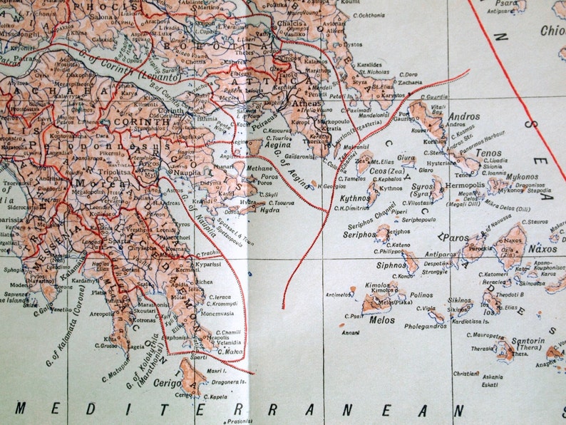 1911 Antique Map of Greece (modern) - Etsy