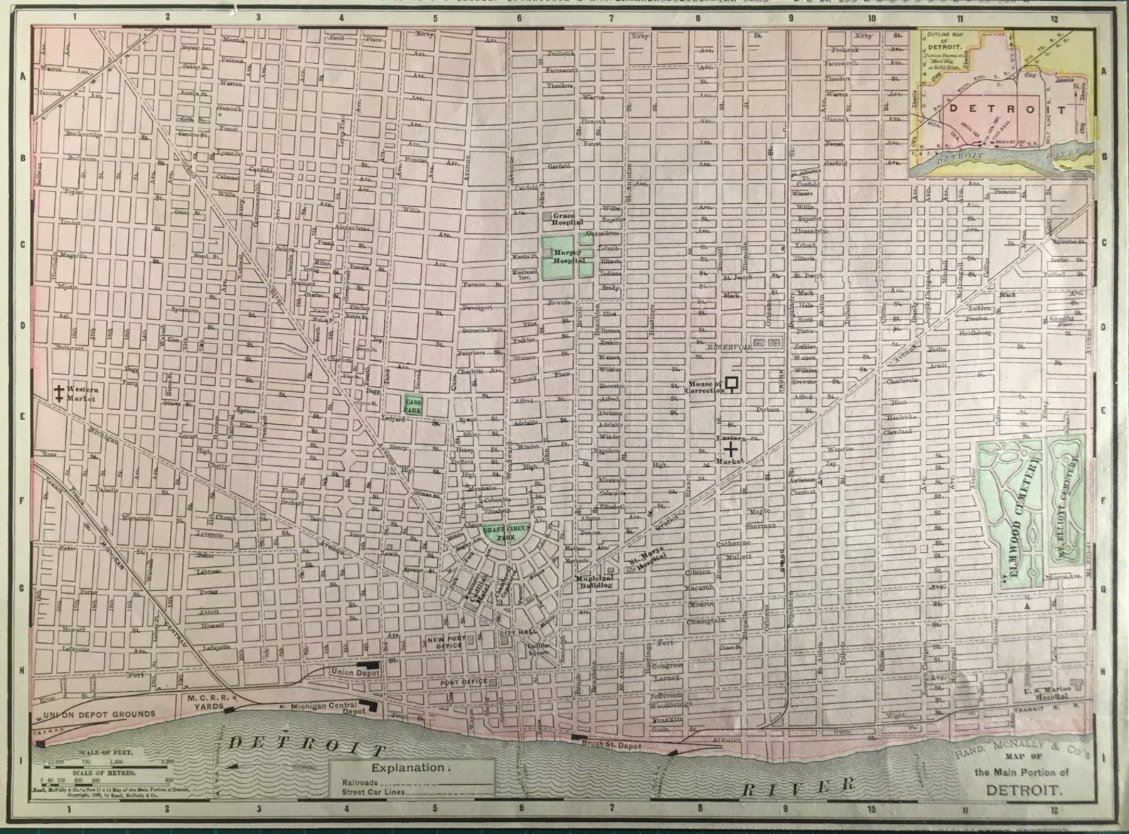 1900 Antique Map of Detroit Main Portion - Etsy