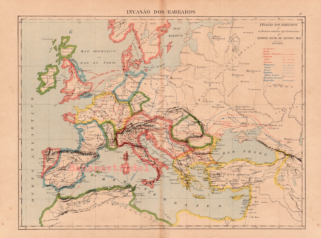 Antique Map of the Barbarian Invasion - Published 1912 - Etsy