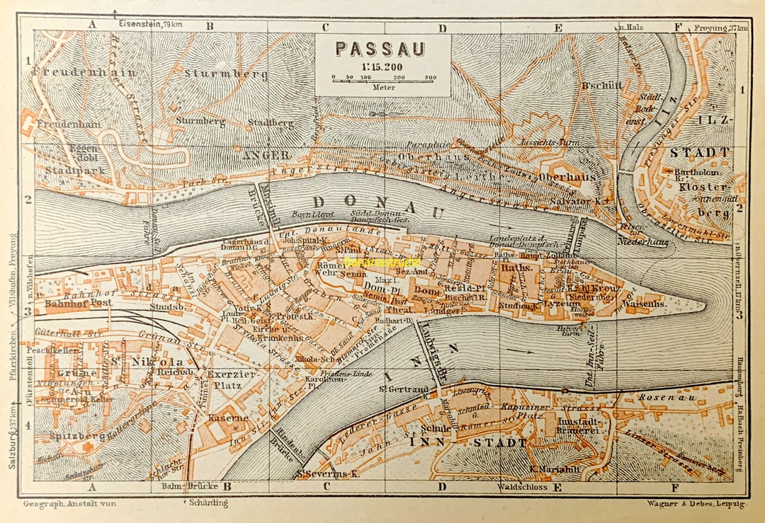 Antique Map of Passau, Germany 1929 City Map - Etsy