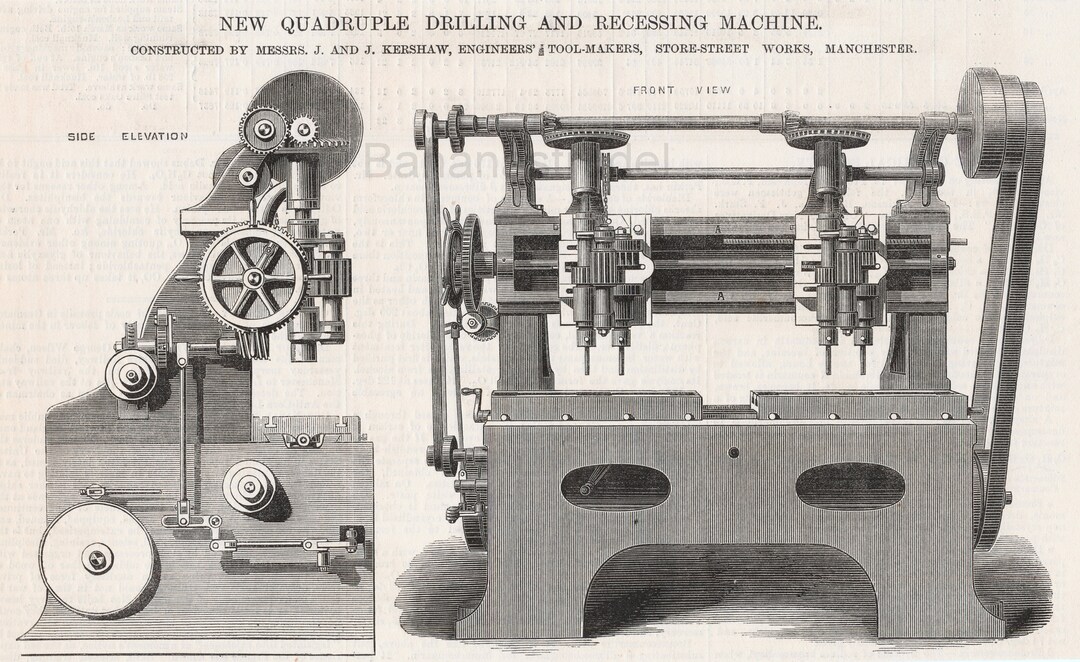Antique Print of a Quadruple Drilling and Recessing Machine - December ...