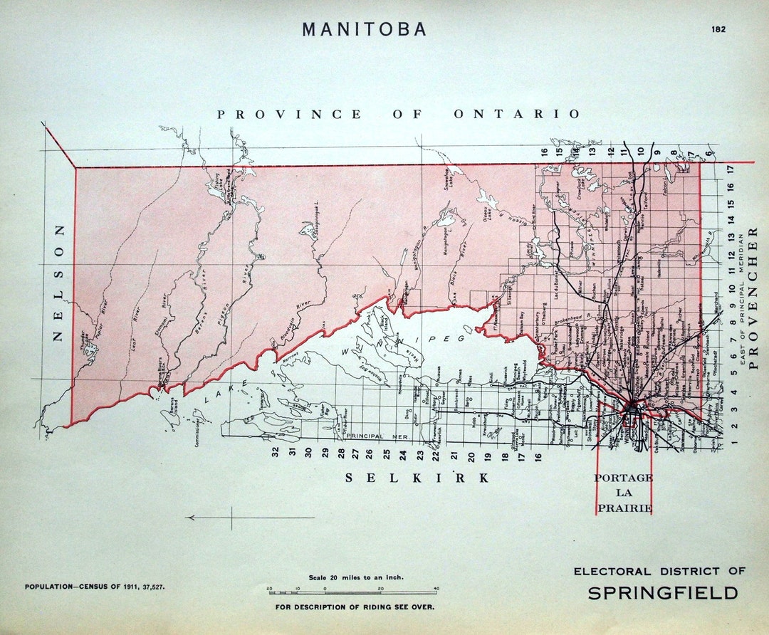 1915 Antique Map of the Electoral District of Springfield, Manitoba ...