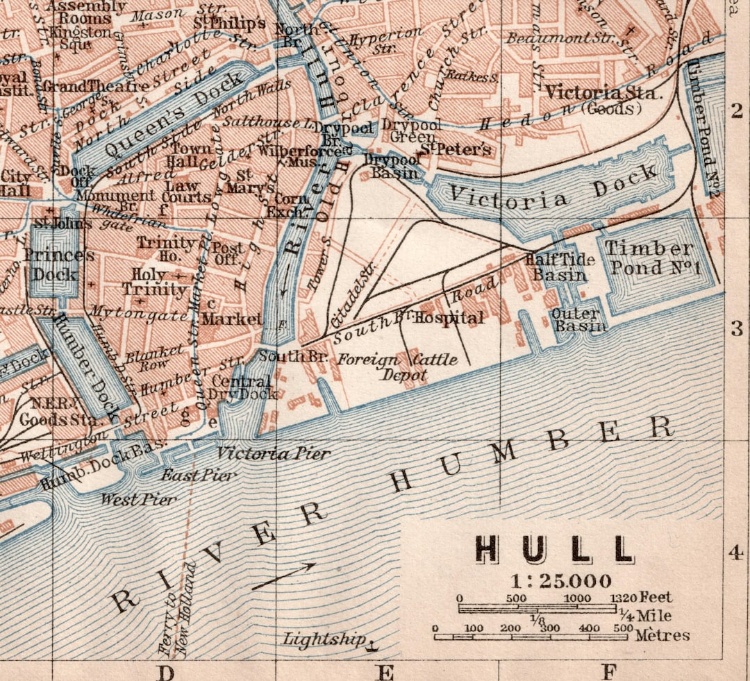 1906 Antique City Map of Hull, UK - Kingston Upon Hull - East Yorkshire ...