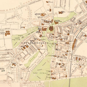 Antique Map of Harrogate, North Yorkshire, UK - 1898 Large Vintage Map ...